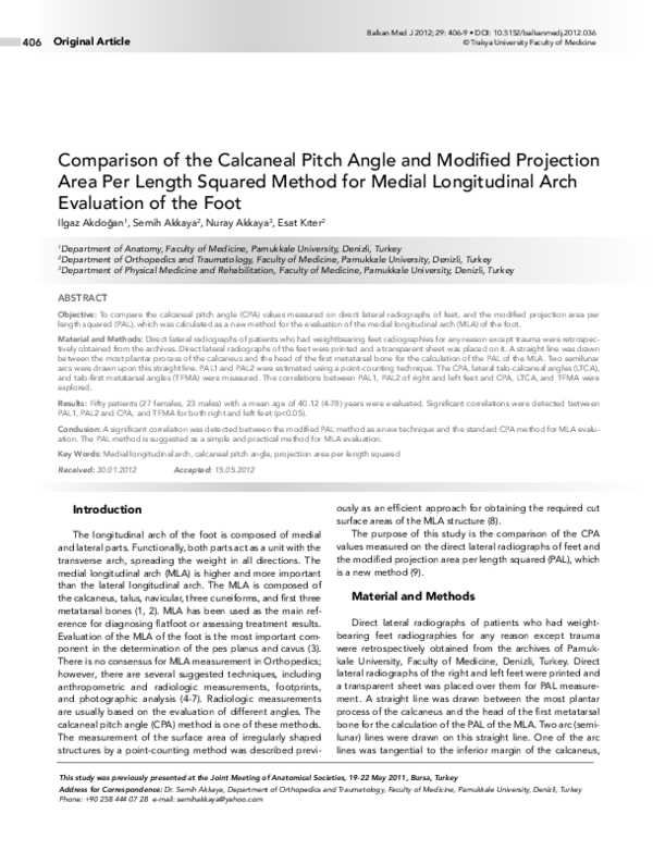 (PDF) Comparison of the Calcaneal Pitch Angle and Modified Projection ...