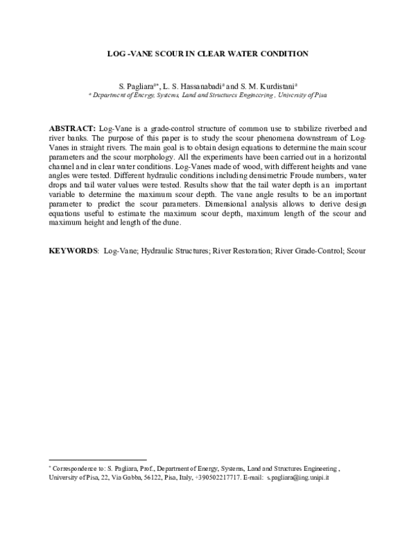 (PDF) Log-Vane Scour in Clear Water Condition