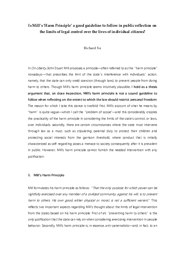 (PDF) Is Mill's 'Harm Principle' a good guideline to follow in public ...