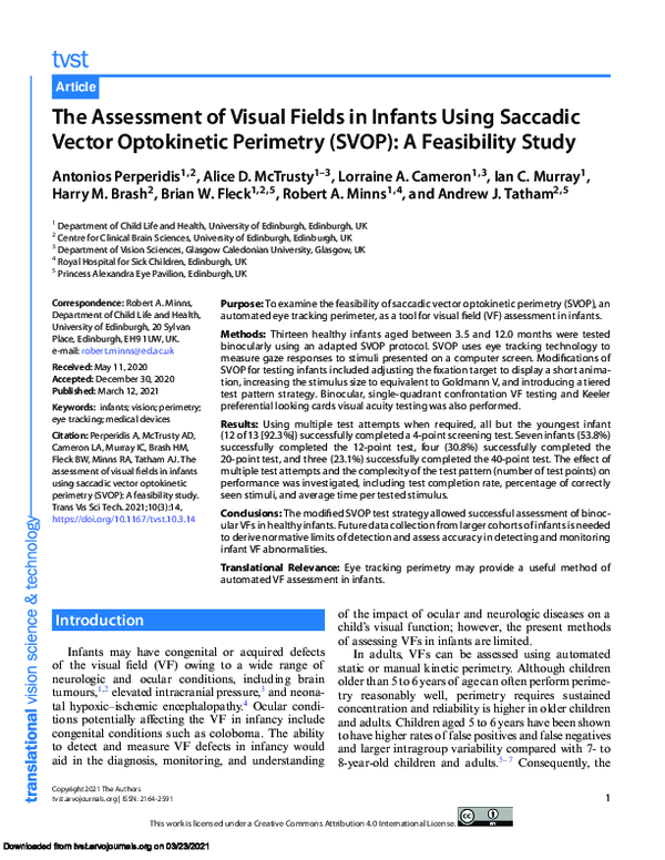 (PDF) The Assessment of Visual Fields in Infants Using Saccadic Vector ...