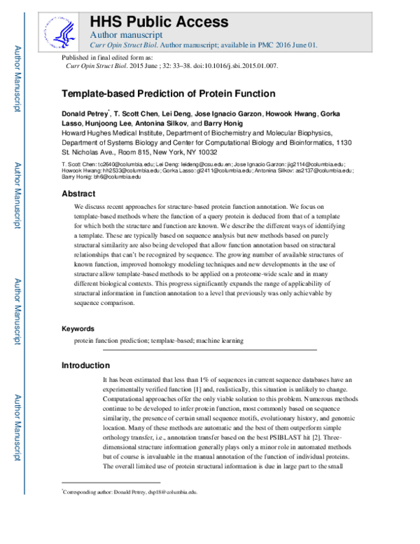 (PDF) Template-based prediction of protein function
