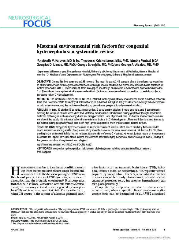 (PDF) Maternal environmental risk factors for congenital hydrocephalus ...