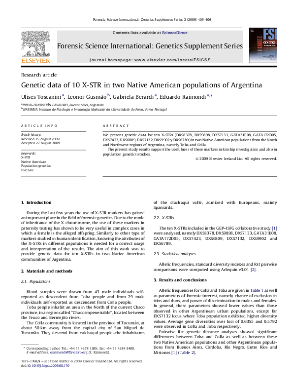 (PDF) Genetic data of 10 X-STR in two Native American populations of ...
