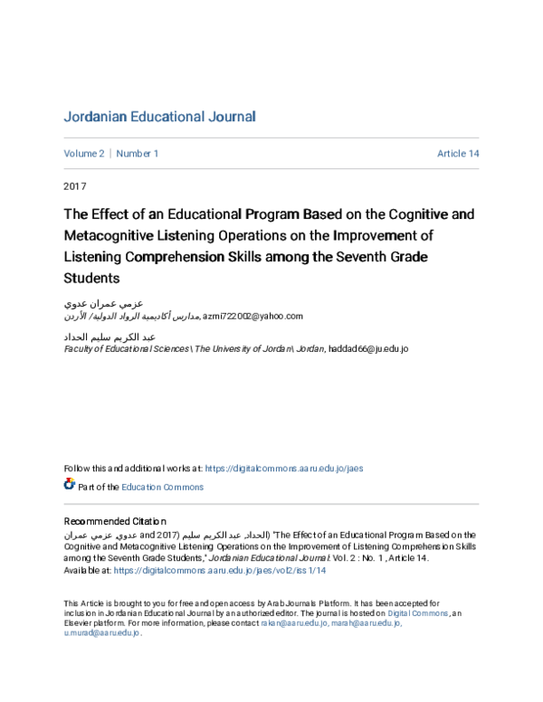 Pdf The Effect Of An Educational Program Based On The Cognitive And Metacognitive Listening