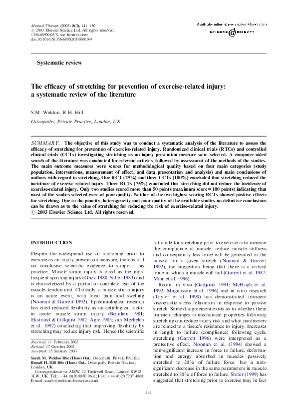 (PDF) The efficacy of stretching for prevention of exercise-related ...