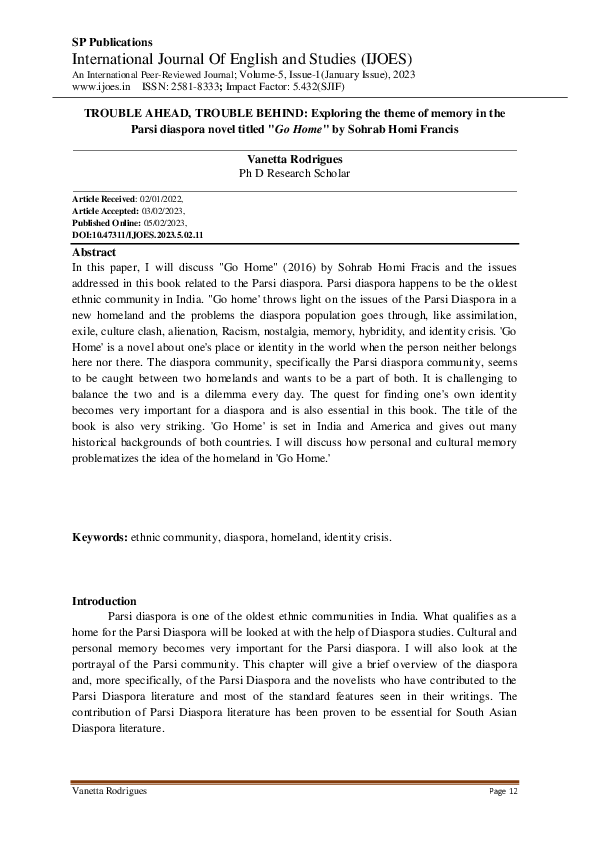 (PDF) TROUBLE AHEAD, TROUBLE BEHIND: Exploring the theme of memory in ...