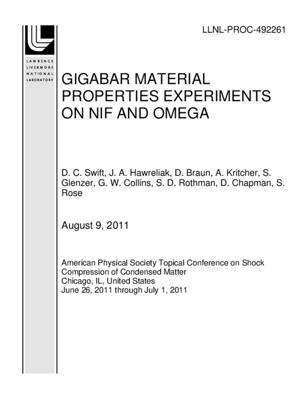 (PDF) Gigabar material properties experiments on nif and omega