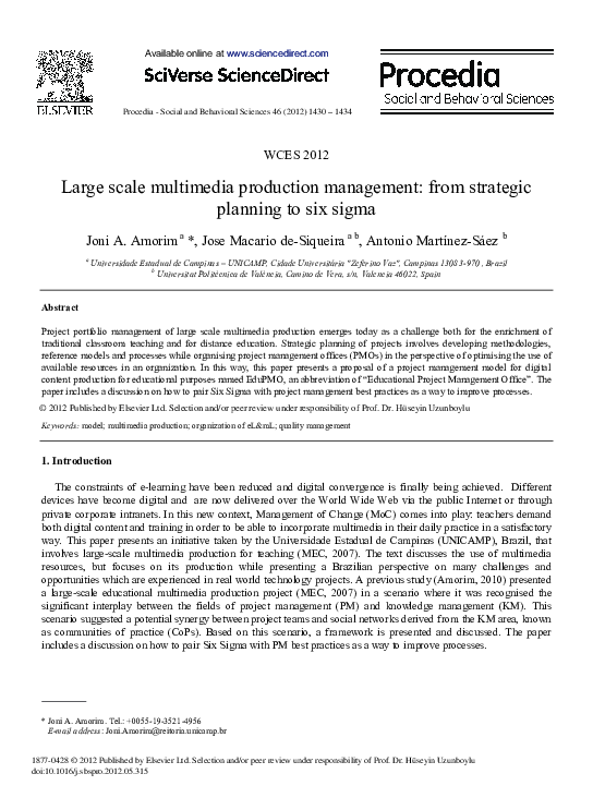 (PDF) Large Scale Multimedia Production Management: from Strategic Planning to Six Sigma