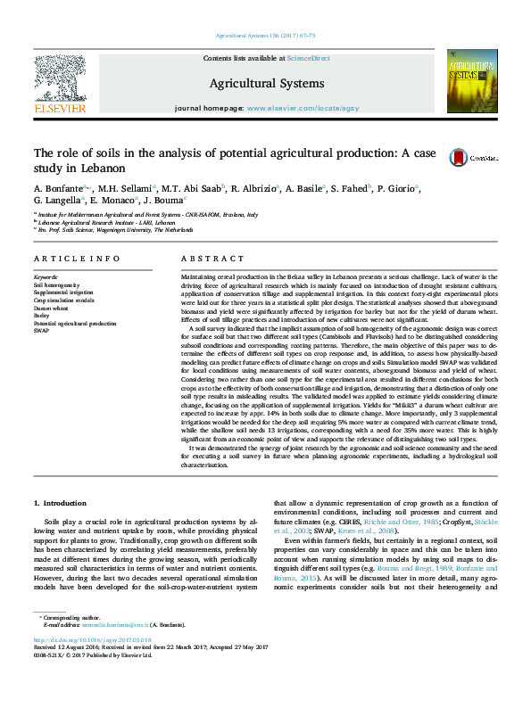(PDF) The role of soils in the analysis of potential agricultural ...