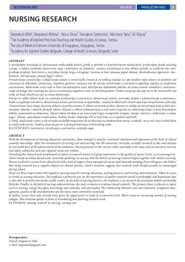 (PDF) Advancing Nursing Through Research and Education