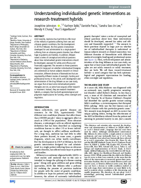 (PDF) Understanding individualised genetic interventions as research ...