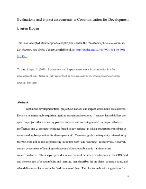 (PDF) Evaluations and Impact Assessments in Communication for Development