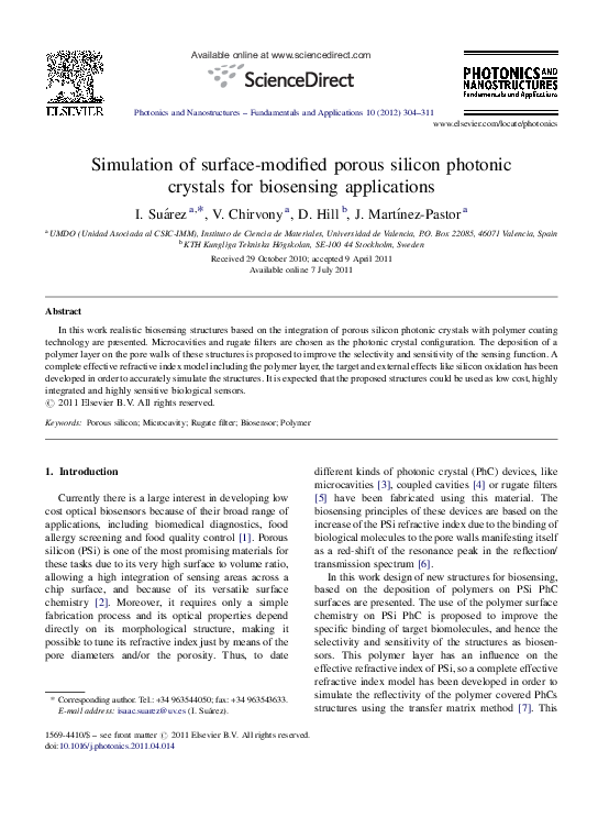 (PDF) Simulation of surface-modified porous silicon photonic crystals for biosensing ...