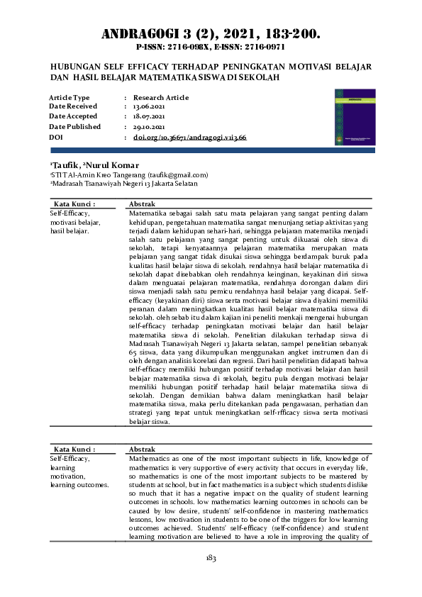 (PDF) Hubungan Self Efficacy Terhadap Peningkatan Motivasi Belajar Dan Hasil Belajar Matematika ...