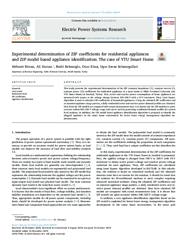 (PDF) Experimental determination of ZIP coefficients for residential ...