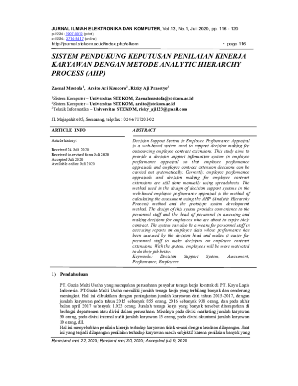 (PDF) Sistem Pendukung Keputusan Penilaian Kinerja Karyawan Dengan ...
