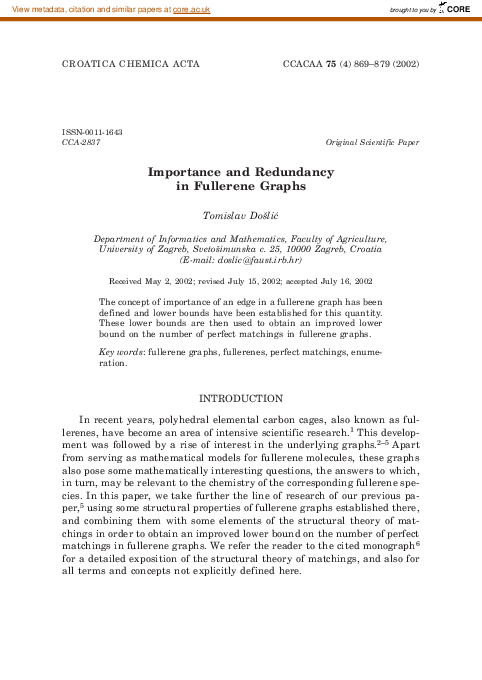 (PDF) Importance and Redundancy in Fullerene Graphs