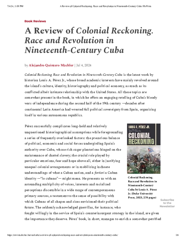 (PDF) A Review of Colonial Reckoning. Race and Revolution in Nineteenth ...