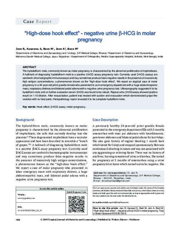 (PDF) “High-dose hook effect” - negative urine β-HCG in molar pregnancy