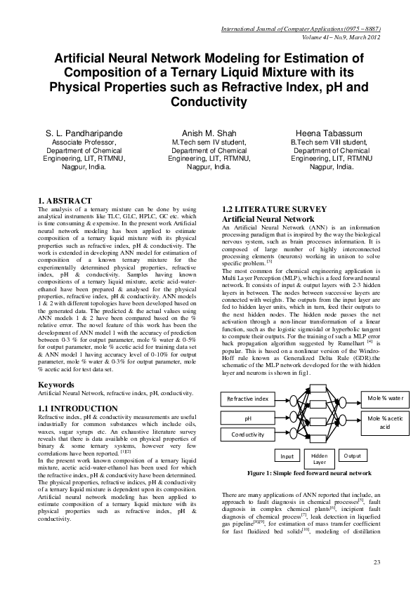 (PDF) Artificial Neural Network Modeling for Estimation of Composition ...