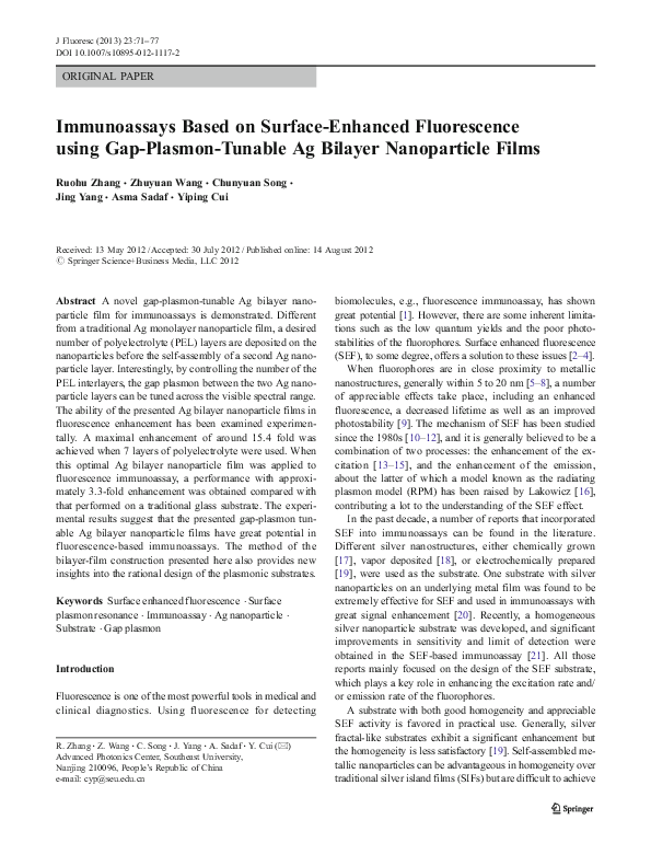 (PDF) Immunoassays Based on Surface-Enhanced Fluorescence using Gap ...