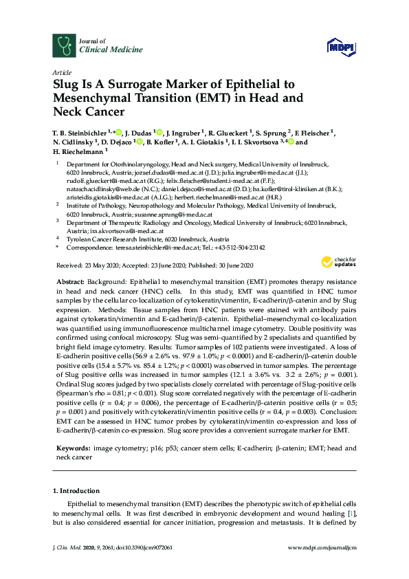 (PDF) Slug Is A Surrogate Marker of Epithelial to Mesenchymal ...