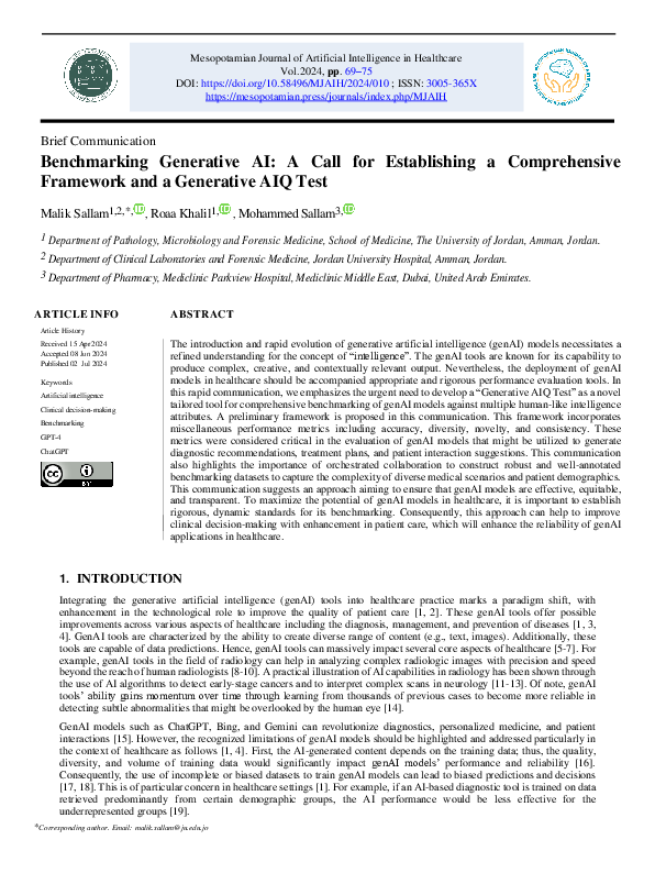 (PDF) Benchmarking Generative AI: A Call for Establishing a Comprehensive Framework and a ...