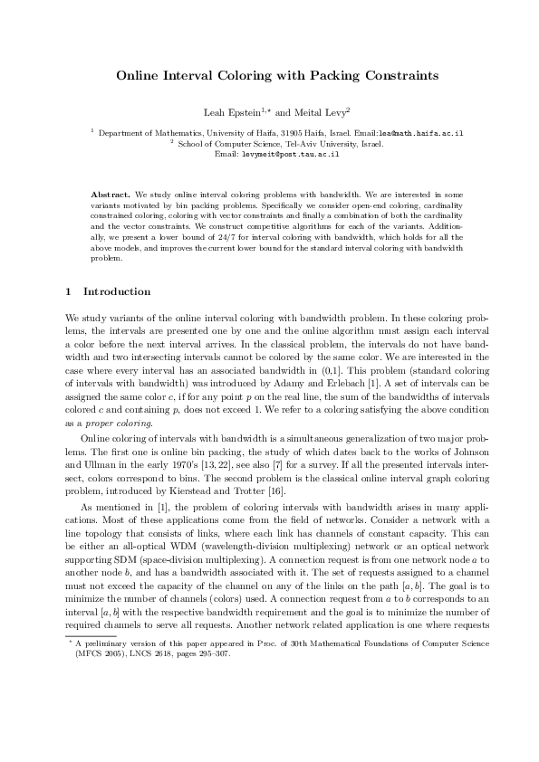 (PDF) Online interval coloring with packing constraints