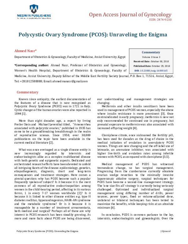 (PDF) Polycystic Ovary Syndrome (PCOS): Unraveling the Enigma