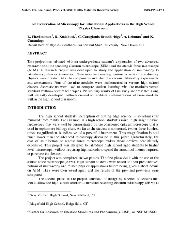 (PDF) An Exploration of Microscopy for Educational Applications in the ...