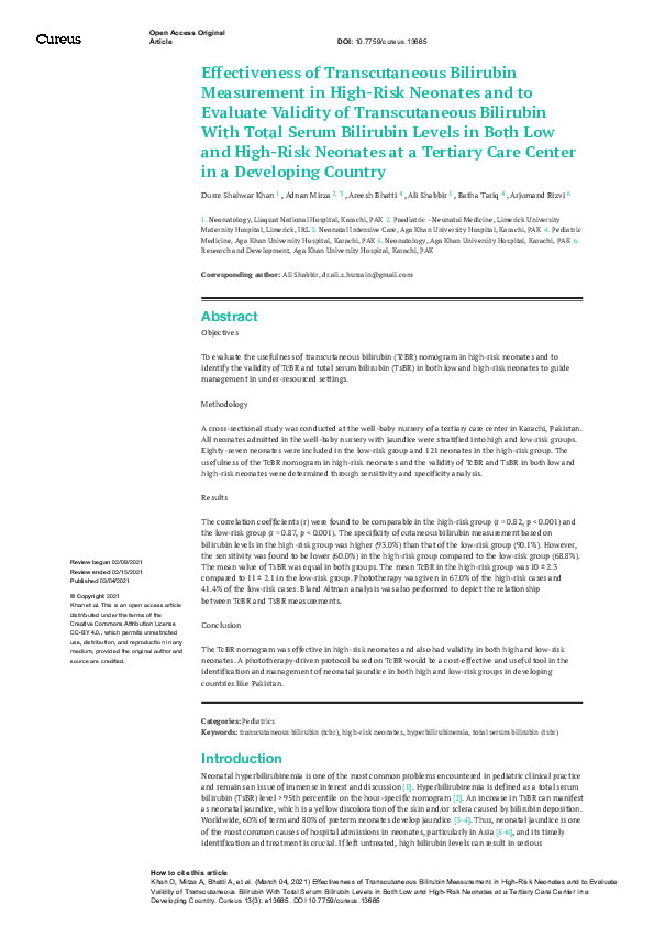 (PDF) Effectiveness of Transcutaneous Bilirubin Measurement in High ...