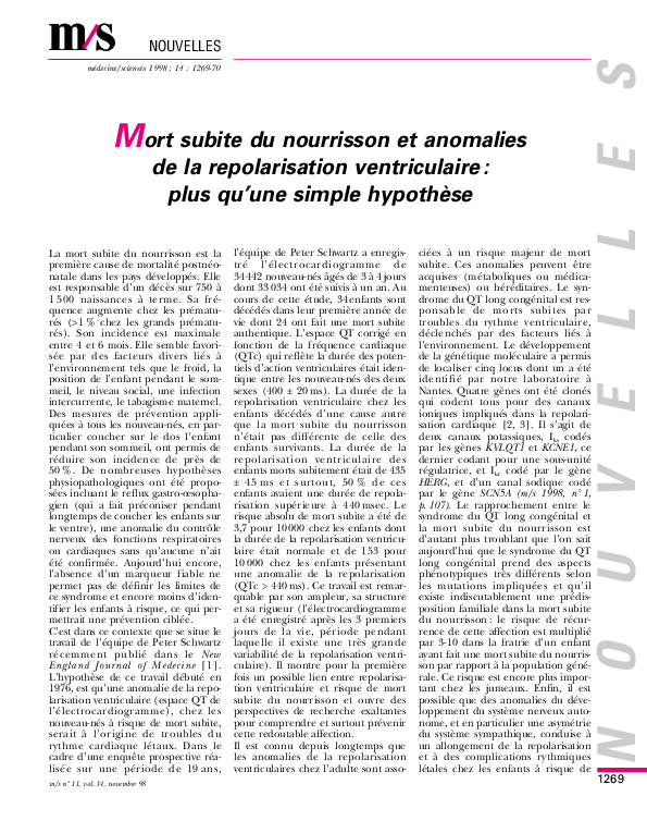 (PDF) Mort subite du nourrisson et anomalies de la repolarisation ...
