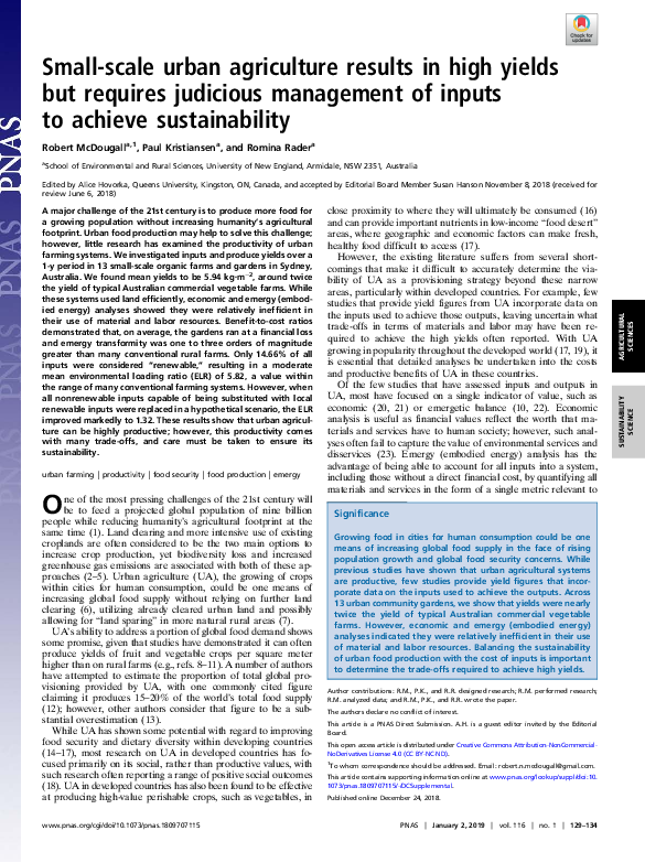 (PDF) Small-scale urban agriculture results in high yields but requires ...