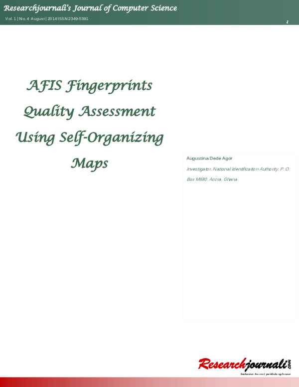 (PDF) AFIS Fingerprints Quality Assessment Using Self-Organizing Maps