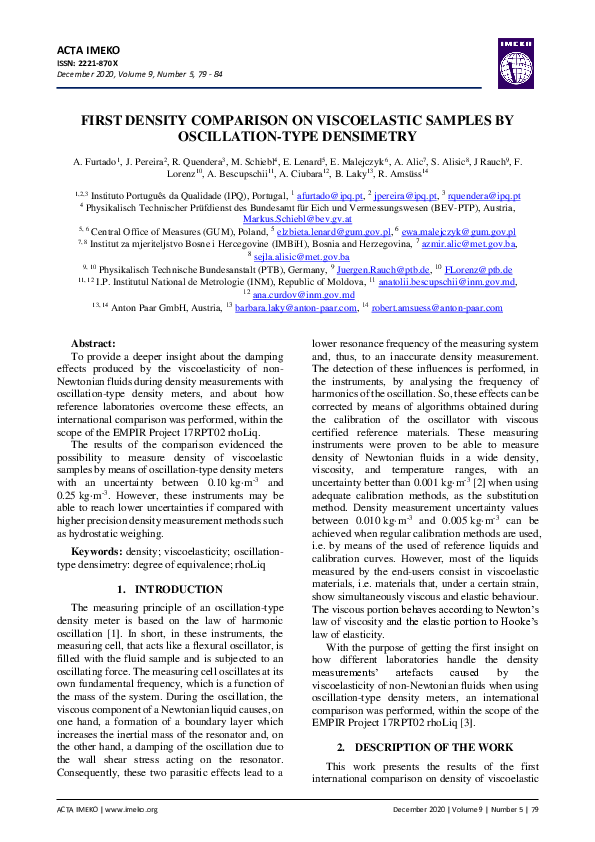 (PDF) First density comparison on viscoelastic samples by oscillation ...