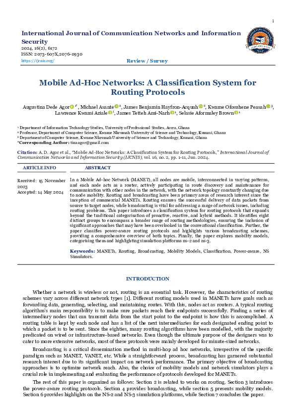 Pdf Mobile Ad Hoc Networks A Classification System For Routing Protocols