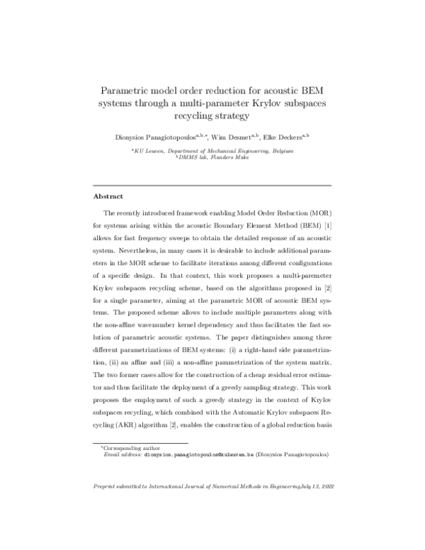 (PDF) Parametric model order reduction for acoustic boundary element method systems through a ...