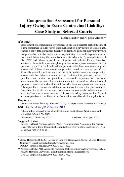 (PDF) Compensation Assessment for Personal Injury Owing to Extra ...