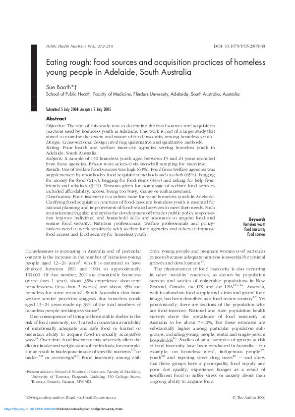 (PDF) Eating rough: food sources and acquisition practices of homeless ...