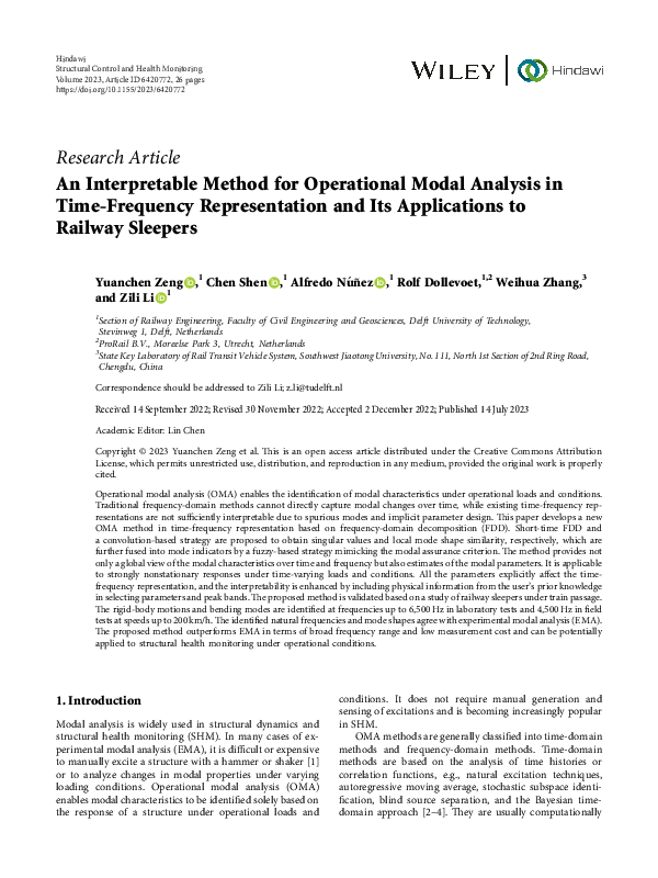 (PDF) An Interpretable Method for Operational Modal Analysis in Time-Frequency Representation ...