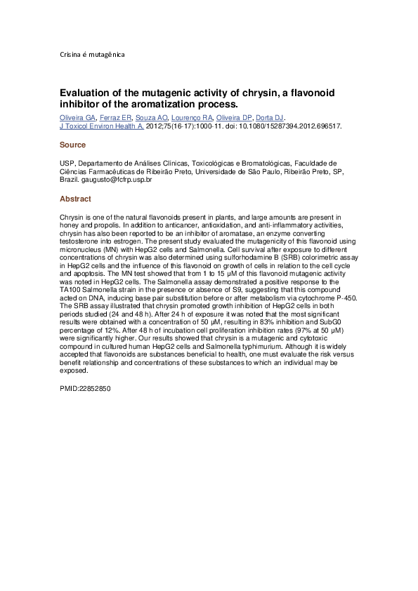 (PDF) Evaluation of the Mutagenic Activity of Chrysin, a Flavonoid ...