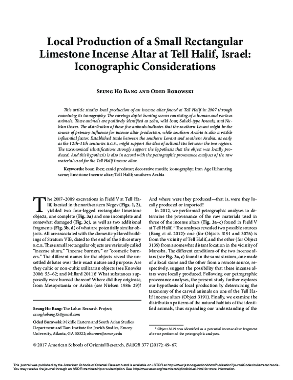 (PDF) Local Production of a Small Rectangular Limestone Incense Altar ...