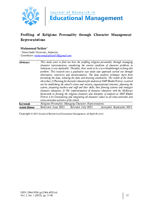 (PDF) Profiling of Religious Personality through Character Management ...