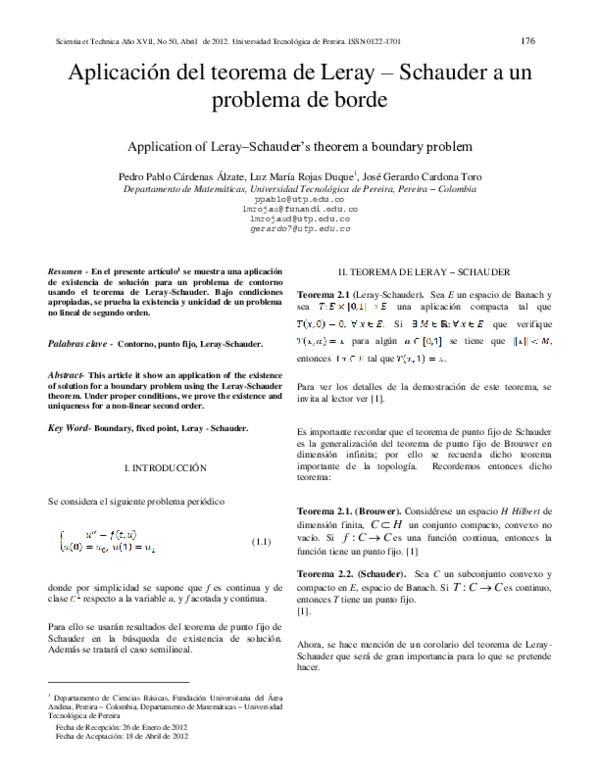 (PDF) Aplicación del teorema de Leray - Schauder a un problema de borde ...