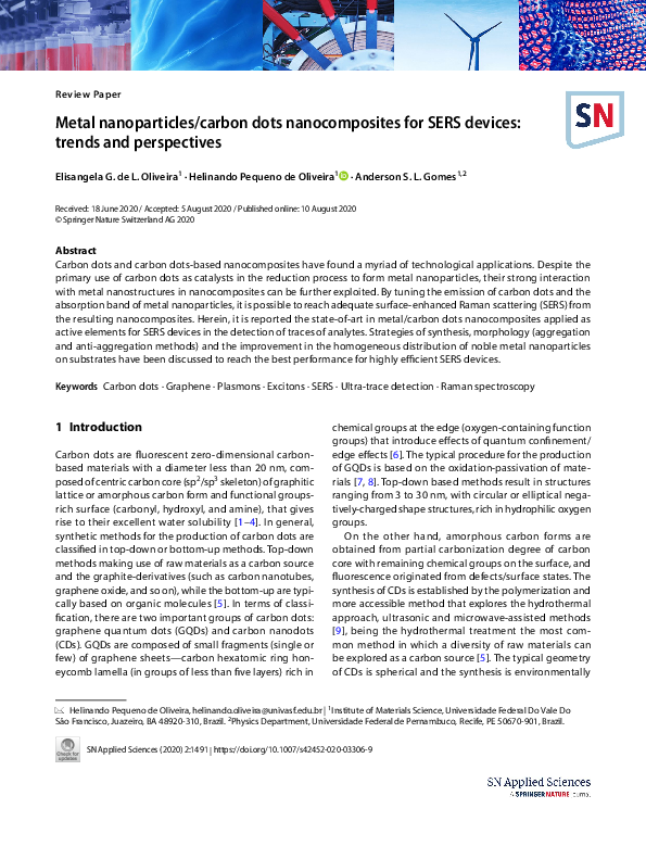 (PDF) Metal nanoparticles/carbon dots nanocomposites for SERS devices ...