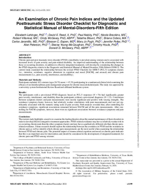 (PDF) An Examination of Chronic Pain Indices and the Updated Posttraumatic Stress Disorder ...