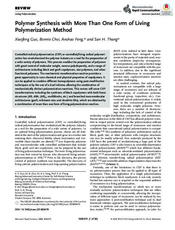 (PDF) Polymer Synthesis with More Than One Form of Living ...