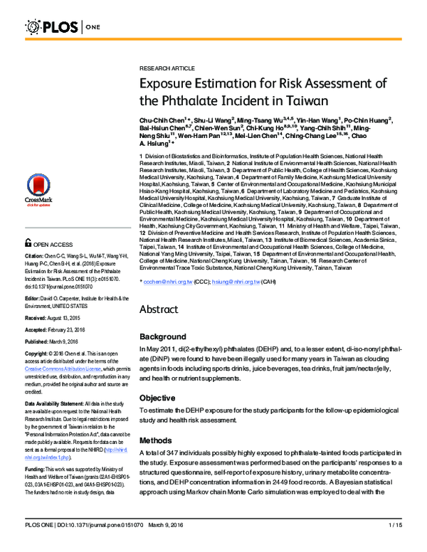 (PDF) Exposure Estimation for Risk Assessment of the Phthalate Incident ...