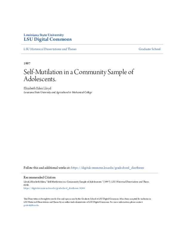 (PDF) Self-Mutilation in a Community Sample of Adolescents