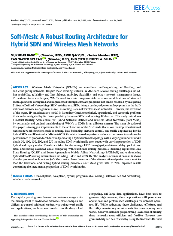 (PDF) Soft-Mesh: A Robust Routing Architecture for Hybrid SDN and Wireless Mesh Networks